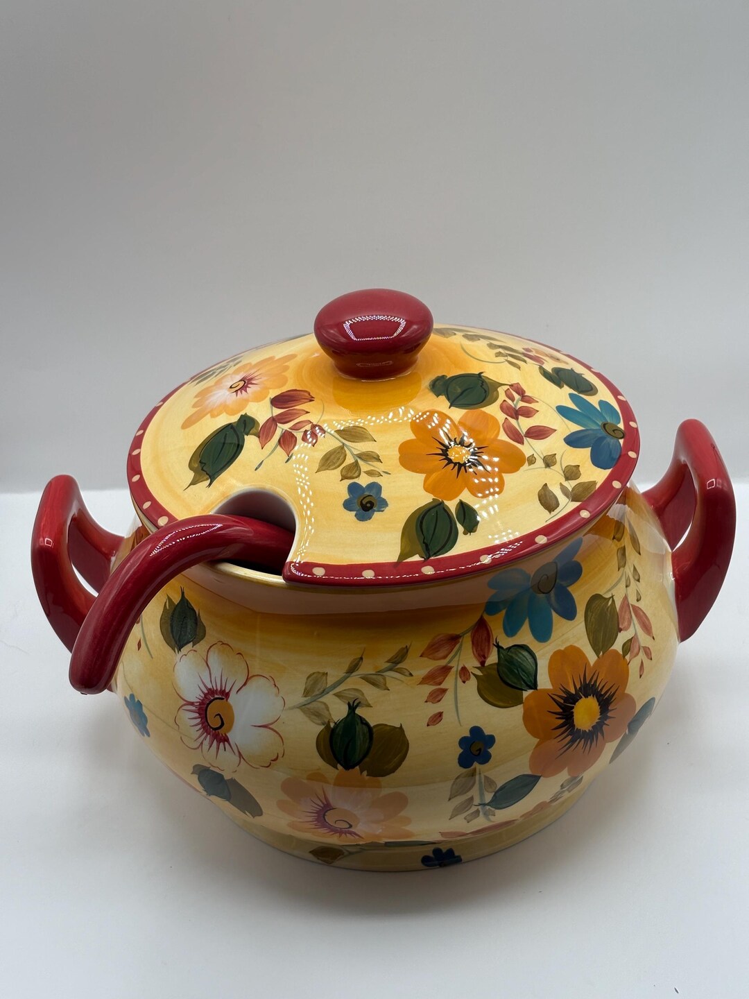 VTG Oneida Sunset Bouquet Ceramic Tureen Serving Dish Large 8.6” Hx 11. ...