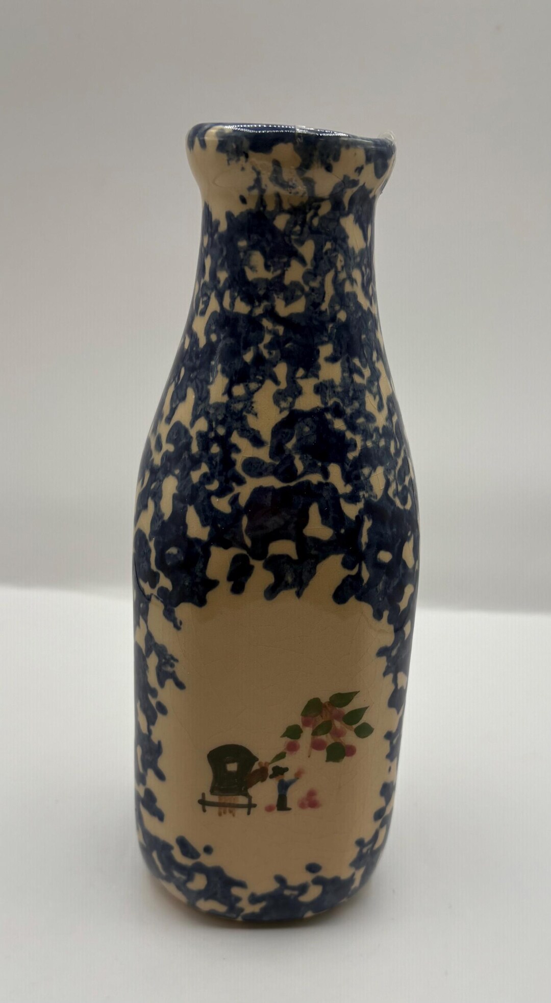 1997 Alpine Pottery Vase Shaped Like a Milk Bottle Featuring a Amish ...