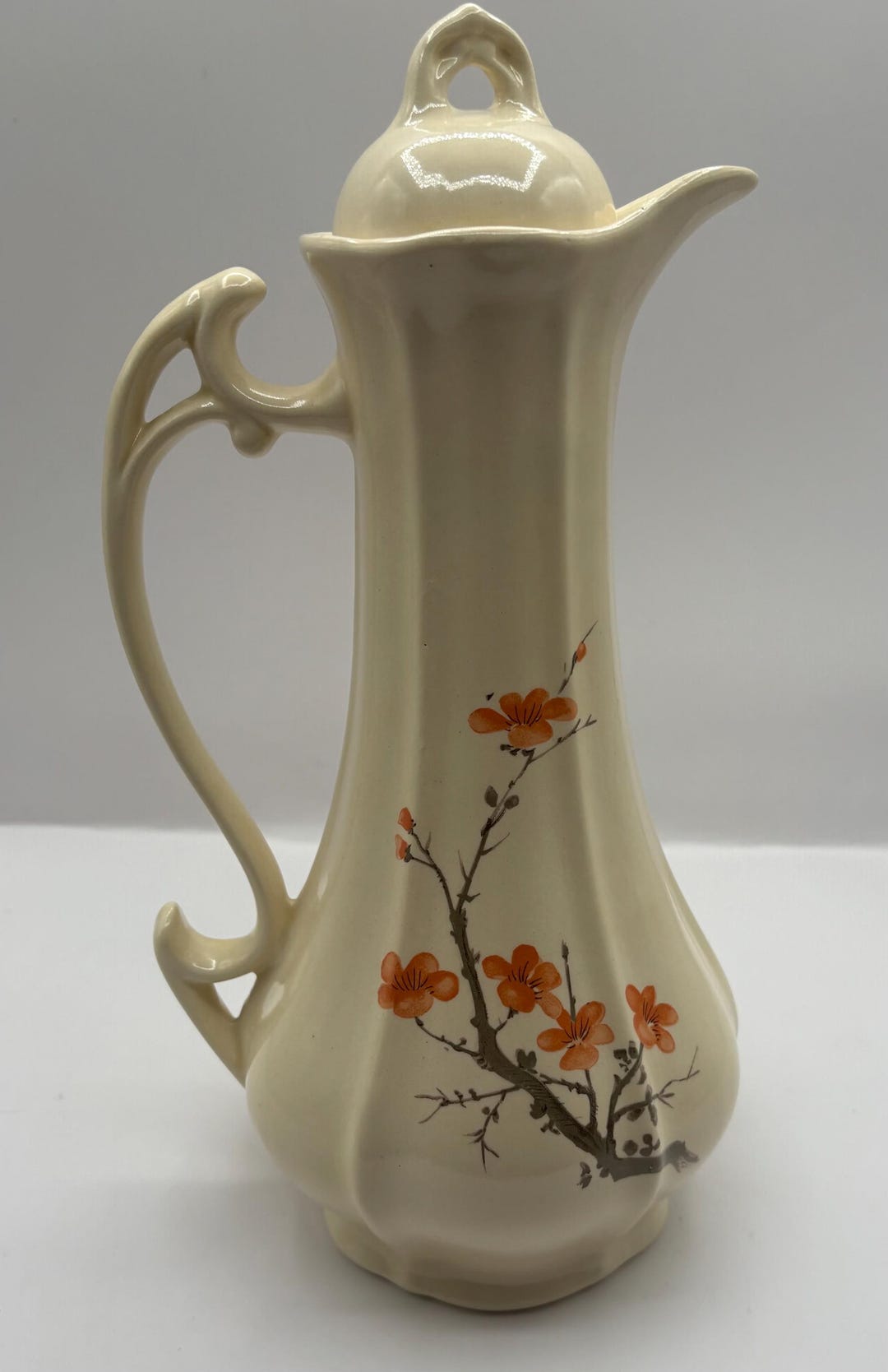 Vintage Japanese Ceramic Pitcher Featuring a Cream Color With Peach ...