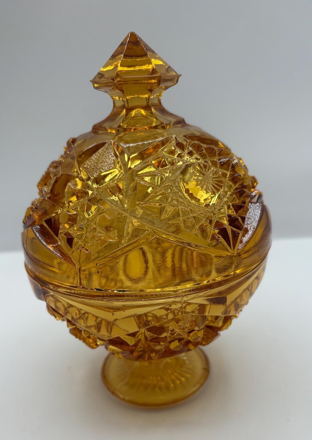 Vintage Wheaton Amber Glass Compote With Lid, Hobstar Pattern - Etsy
