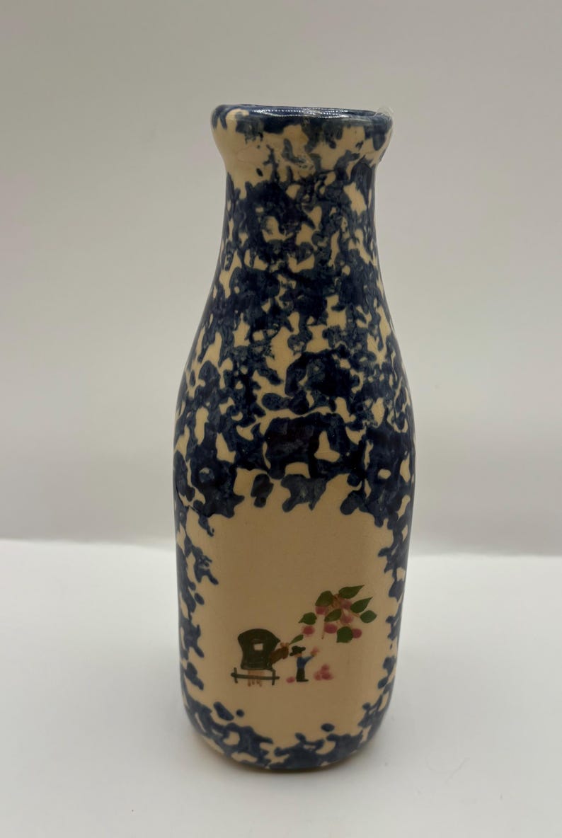 1997 Alpine Pottery Vase Shaped Like a Milk Bottle Featuring a Amish ...
