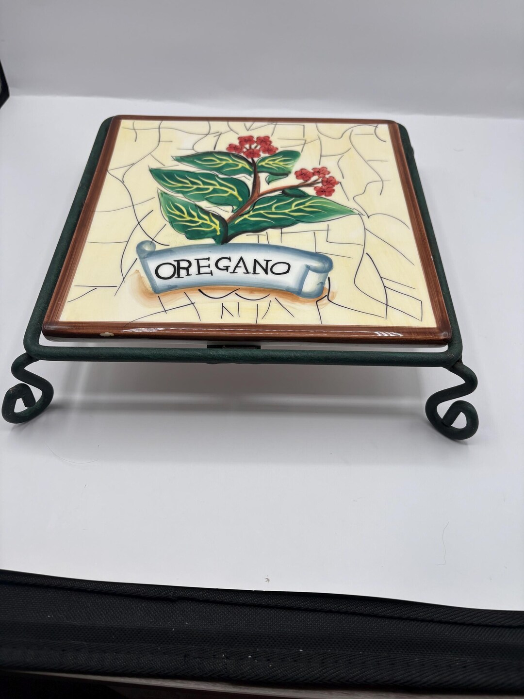 Vintage Ceramic Tile Metal Trivet Raised Tray 9”x9” Saying Oregano - Etsy