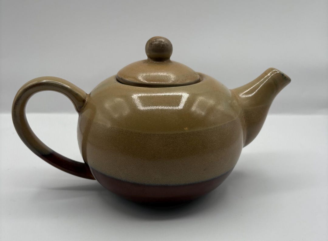 Handmade Vintage Ceramic Teapot Two Tone in Tan and Brown 6”H - Etsy