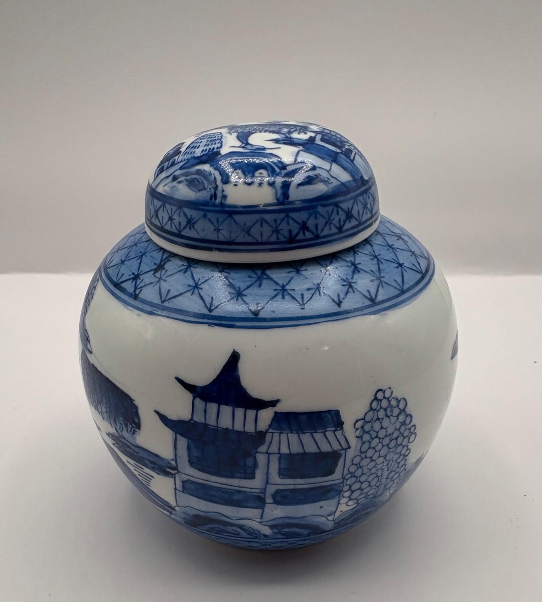 Vintage Old Canton Ginger Jar Hand Painted Featuring a Blue and White ...