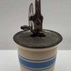 Vintage Butter Churn/ Mixer Stoneware Crock With Mixer Featuring a Blue ...