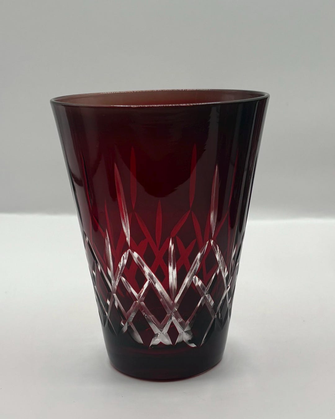 Vintage Ruby Red Cut Glass Tumblers Bohemian Cut Pattern Set of (6) 5 ...