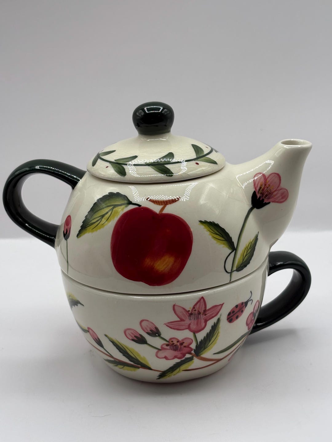 Vintage Ceramic Tea for One Set Featuring A Apple and Floral Design 6 ...