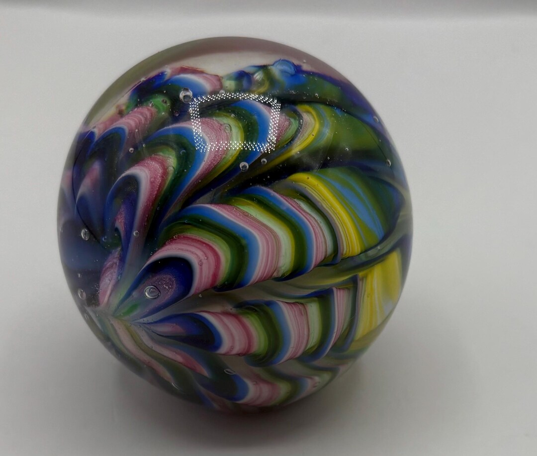 Art Glass Paperweight Featuring a Multi Colored Ribbon Design Made in ...