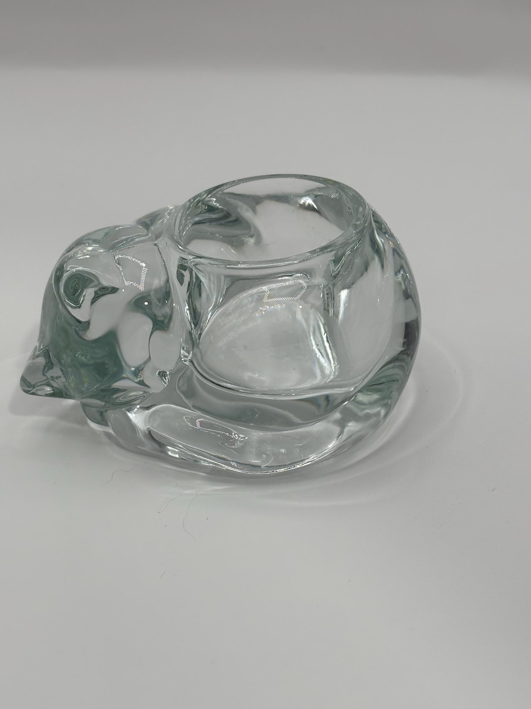 Vintage Indiana Glass Sleeping Cat Votive Candle Holder 5.5 “ Long 2.5 ...