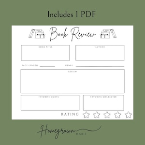 Printable Book Review Sheet | Cute & Cozy Book Tracker | Digital ...