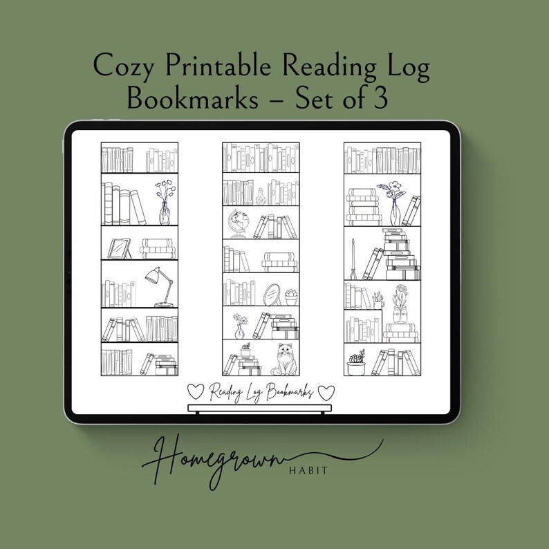 Cozy Printable Reading Log Bookmarks – Set of 3 | Cute Bookshelf ...