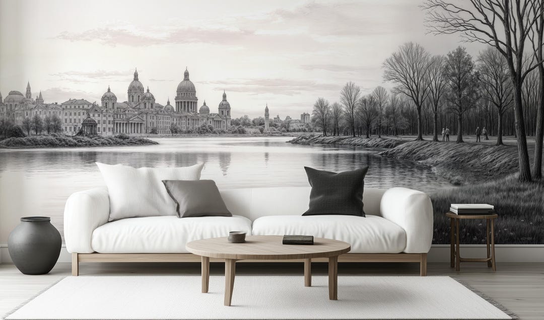 Grayscale Cityscape Peel and Stick Wallpaper Mural for Living room ...