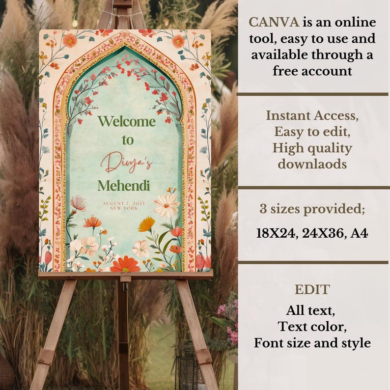 Mehendi Welcome Sign, Floral Mehndi Welcome Board, Indian Hindu Wedding ...