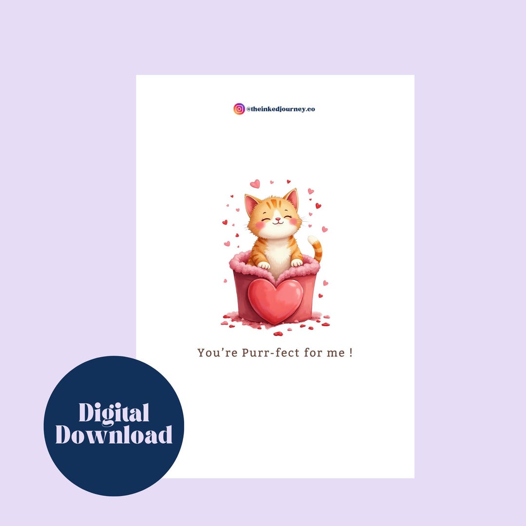 Cute Cat Valentine's Day Card, Funny Card, Happy Valentine's Day, Love ...
