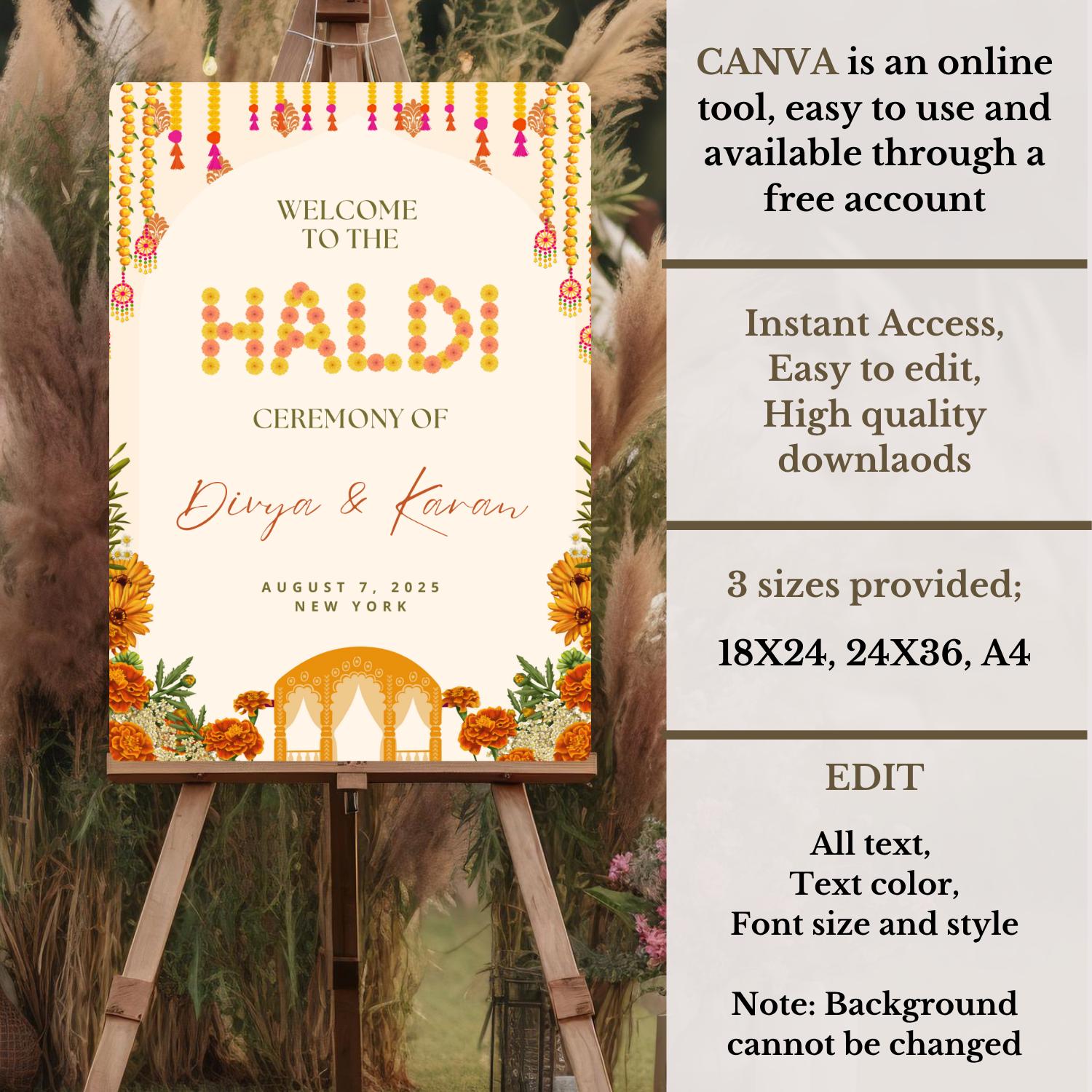Floral Haldi Welcome Sign: Indian Wedding Decor (digital Download) - Etsy