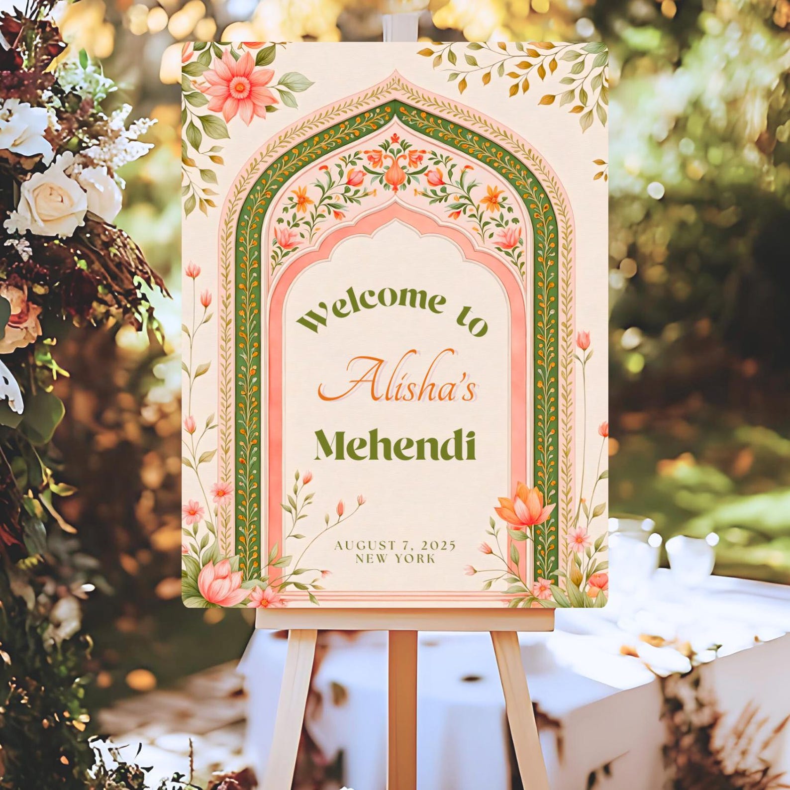 Floral Mehendi Welcome Sign: Indian Wedding Decor (canva Template ...