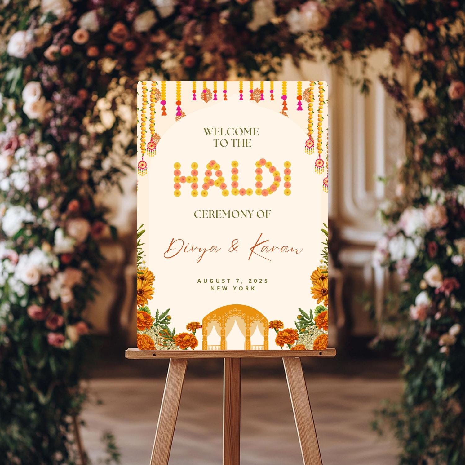 Floral Haldi Welcome Sign: Indian Wedding Decor (digital Download) - Etsy