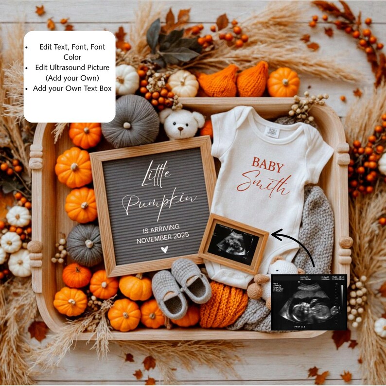 November Pregnancy Announcement Template | Little Pumpkin Autumn Baby ...