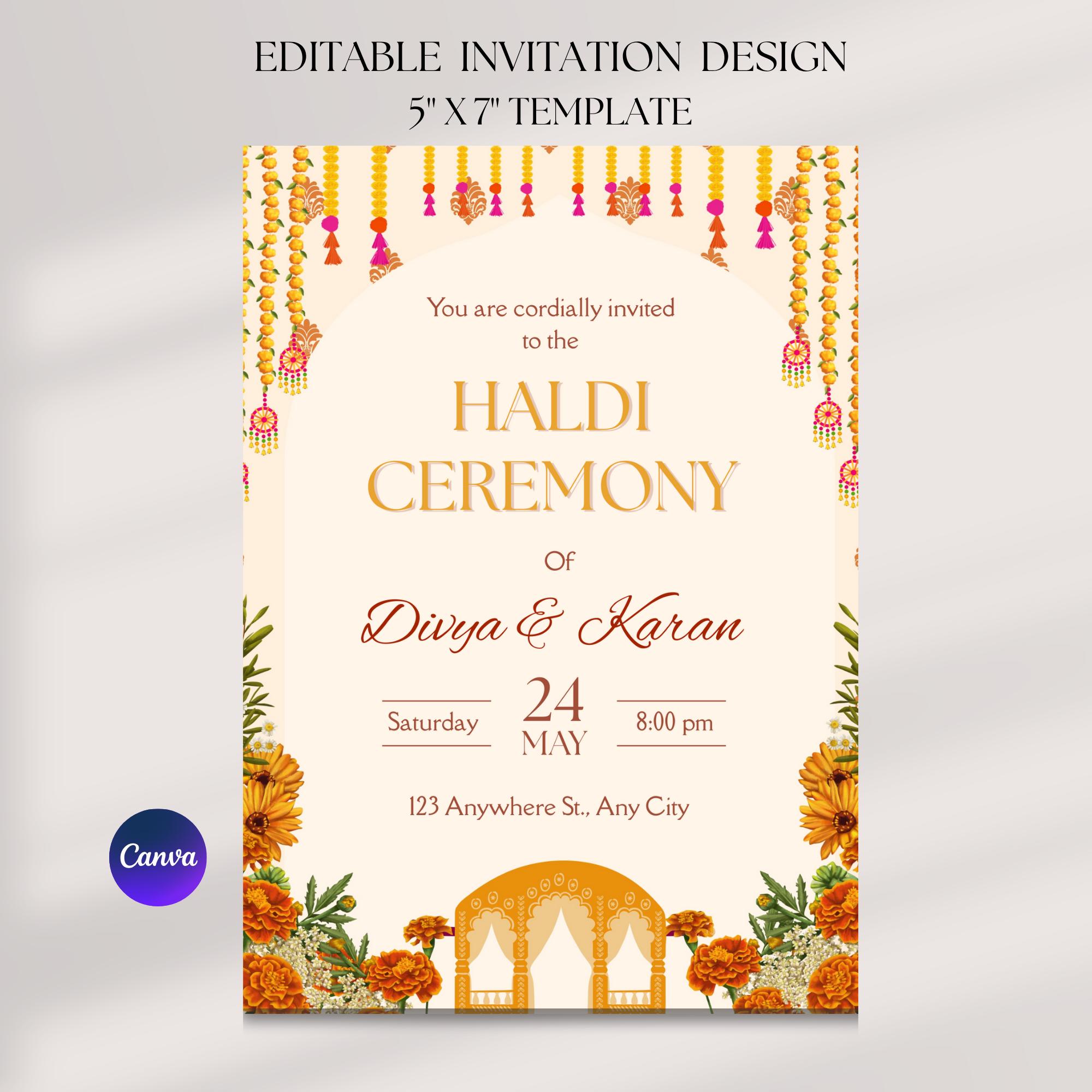 Haldi Ceremony Invitation Template: Editable Marigold Floral Indian ...