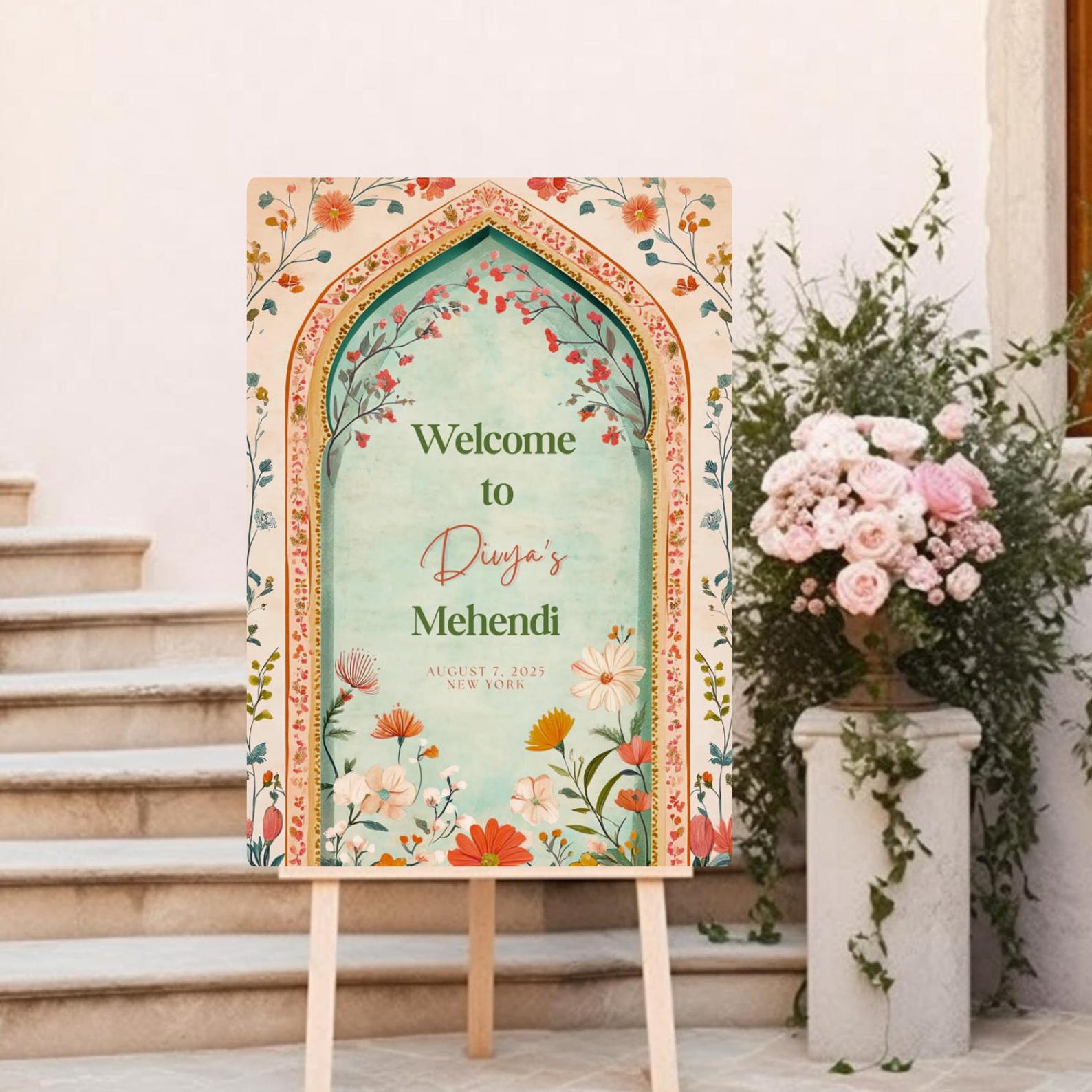 Mehendi Welcome Sign, Floral Mehndi Welcome Board, Indian Hindu Wedding ...