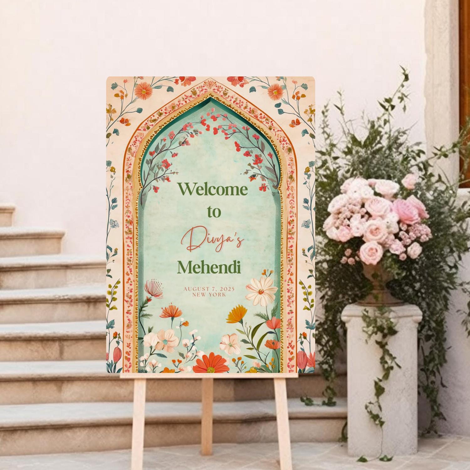 Mehendi Welcome Sign, Floral Mehndi Welcome Board, Indian Hindu Wedding ...