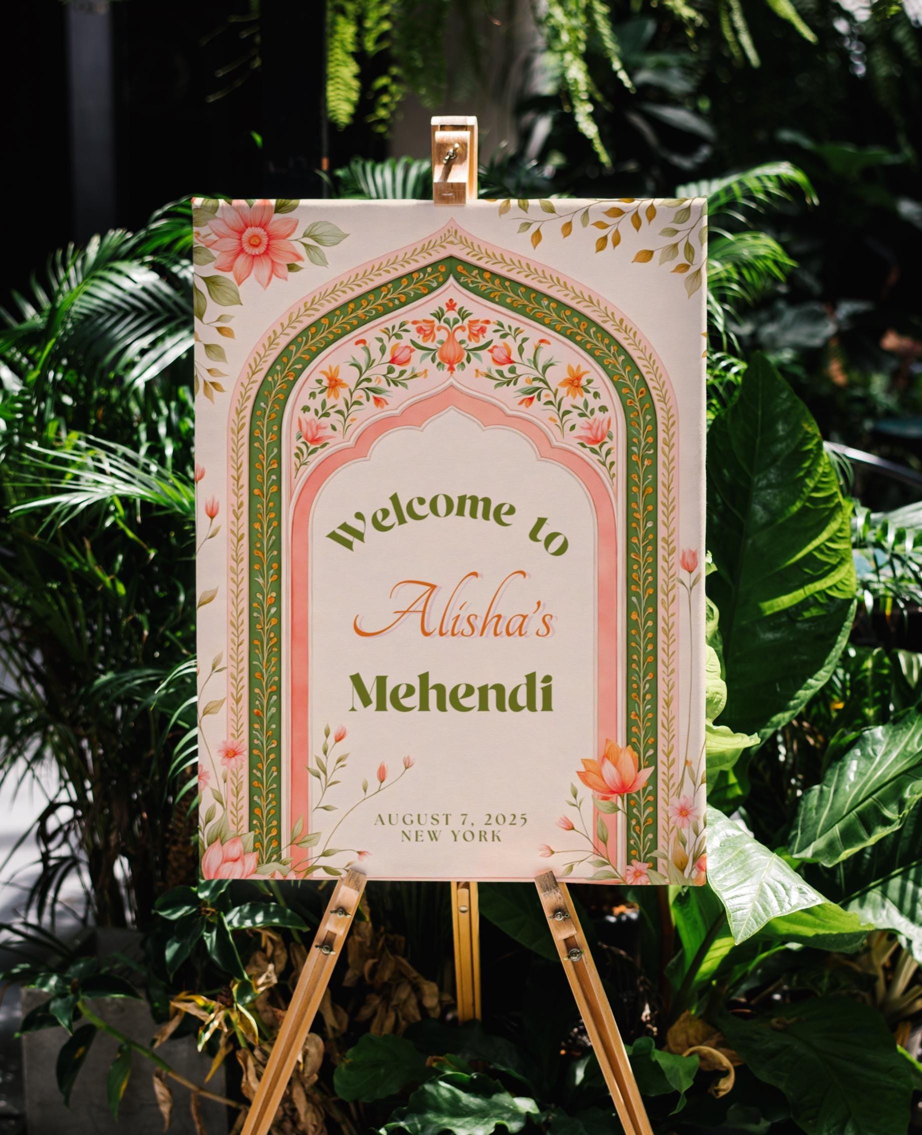 Floral Mehendi Welcome Sign: Indian Wedding Decor (canva Template ...