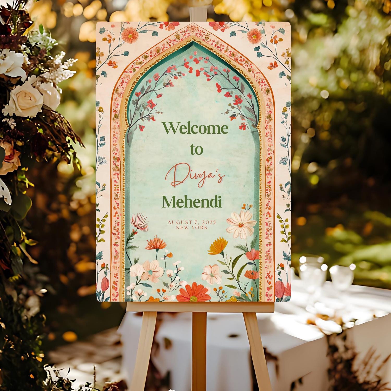 Mehendi Welcome Sign, Floral Mehndi Welcome Board, Indian Hindu Wedding ...