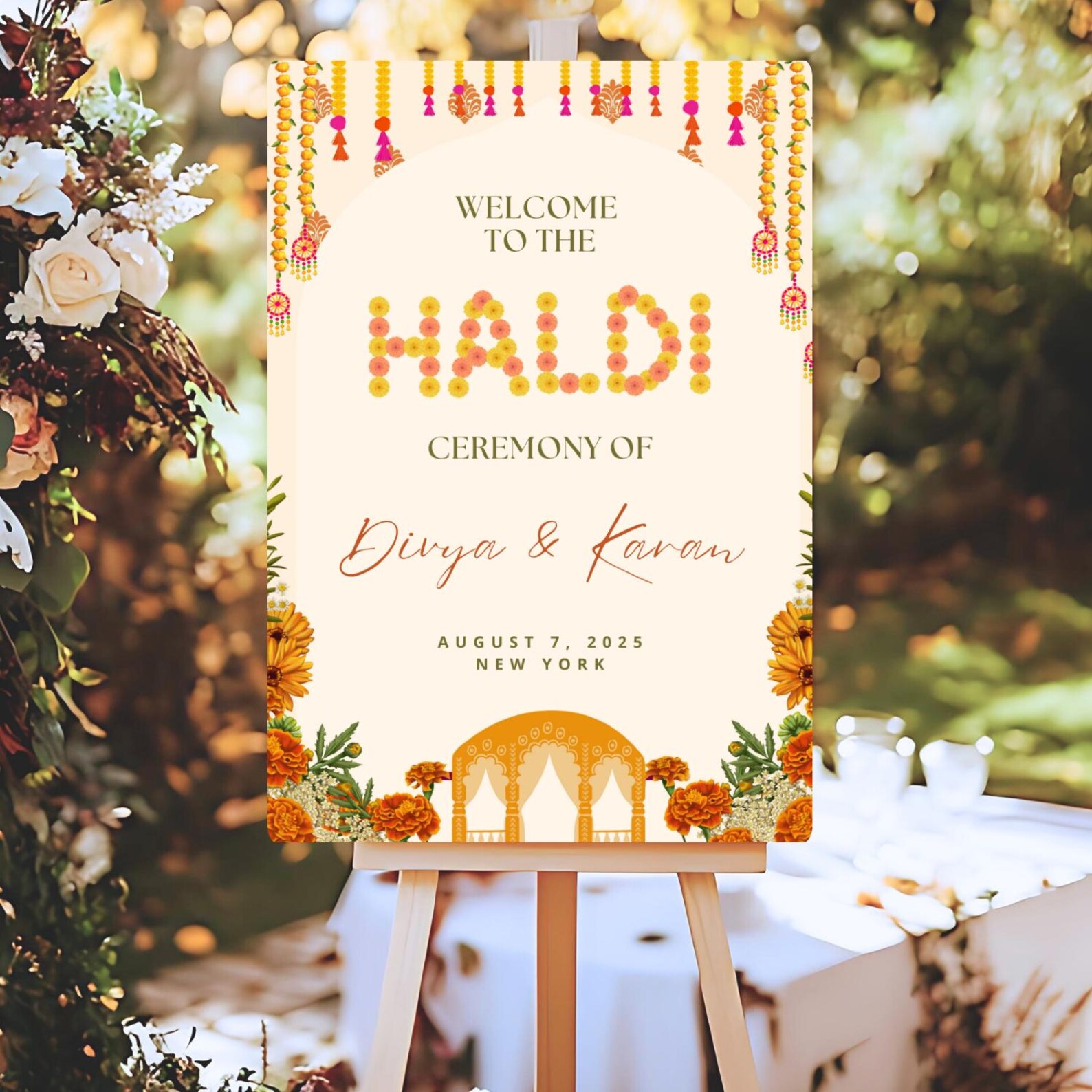 Floral Haldi Welcome Sign: Indian Wedding Decor (digital Download) - Etsy