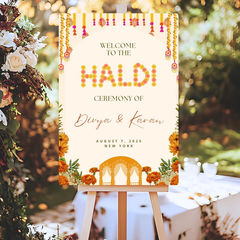 Floral Haldi Welcome Sign: Indian Wedding Decor (digital Download) - Etsy