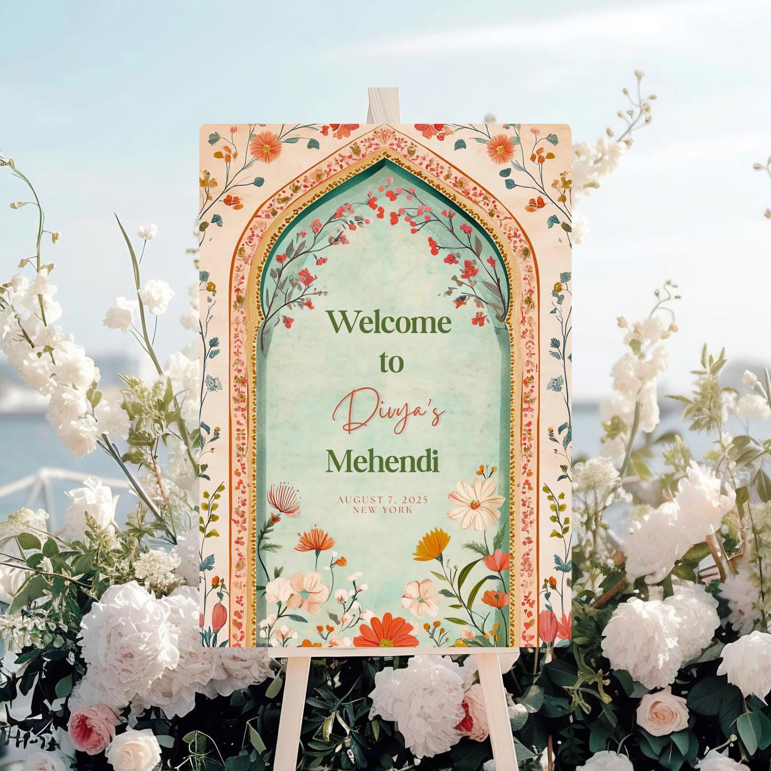 Mehendi Welcome Sign, Floral Mehndi Welcome Board, Indian Hindu Wedding ...