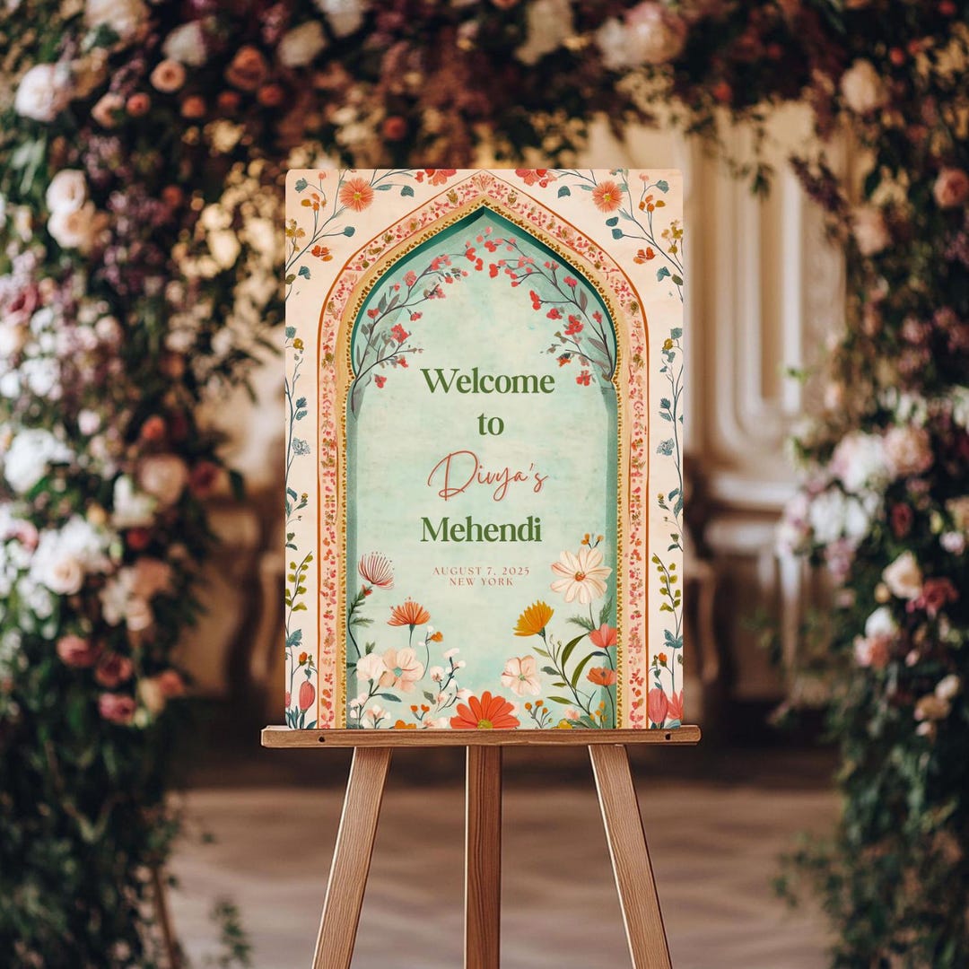 Mehendi Welcome Sign, Floral Mehndi Welcome Board, Indian Hindu Wedding ...