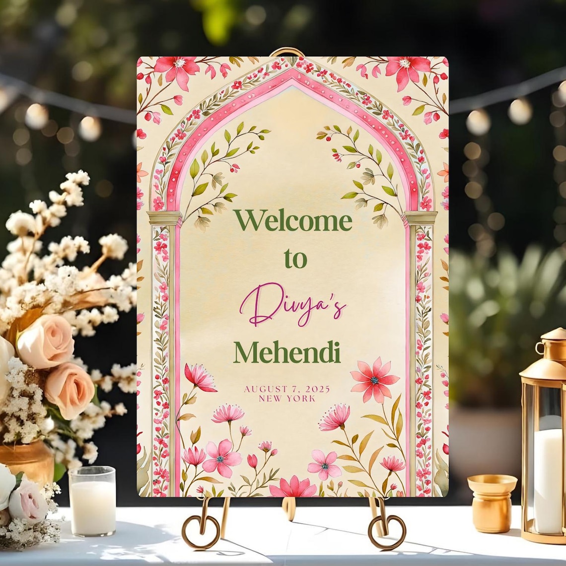 Floral Mehendi Welcome Sign: Indian Wedding Decor (canva Template ...