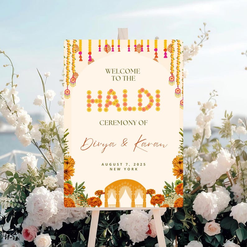 Floral Haldi Welcome Sign: Indian Wedding Decor (digital Download) - Etsy
