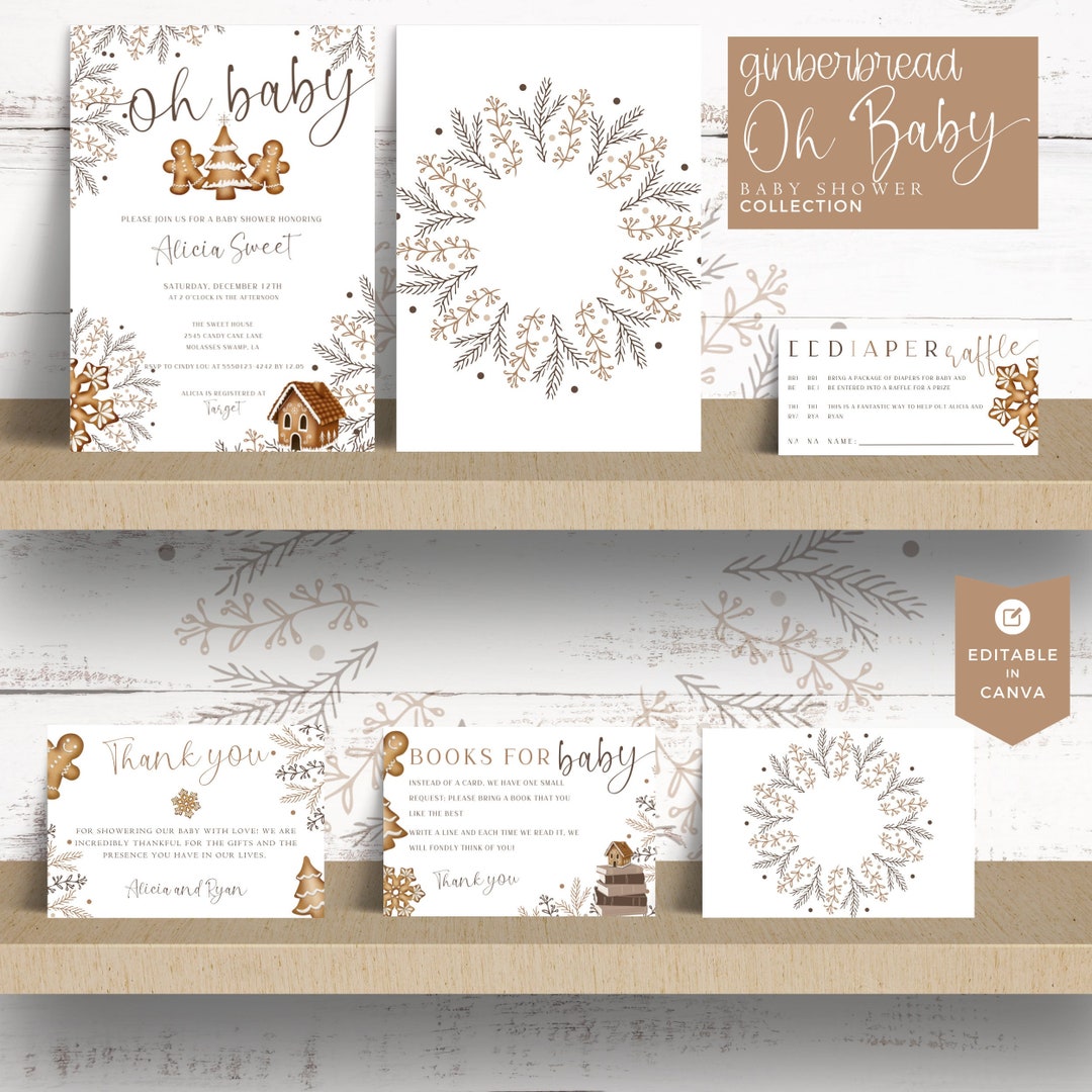 Gingerbread Baby Shower Invitation, Merry Little Baby Shower, Winter ...
