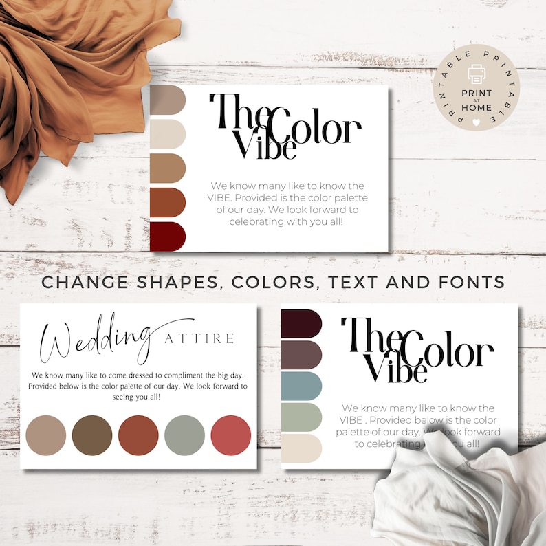Wedding Attire Dress Code RETRO Editable Wedding Color Palette Card ...