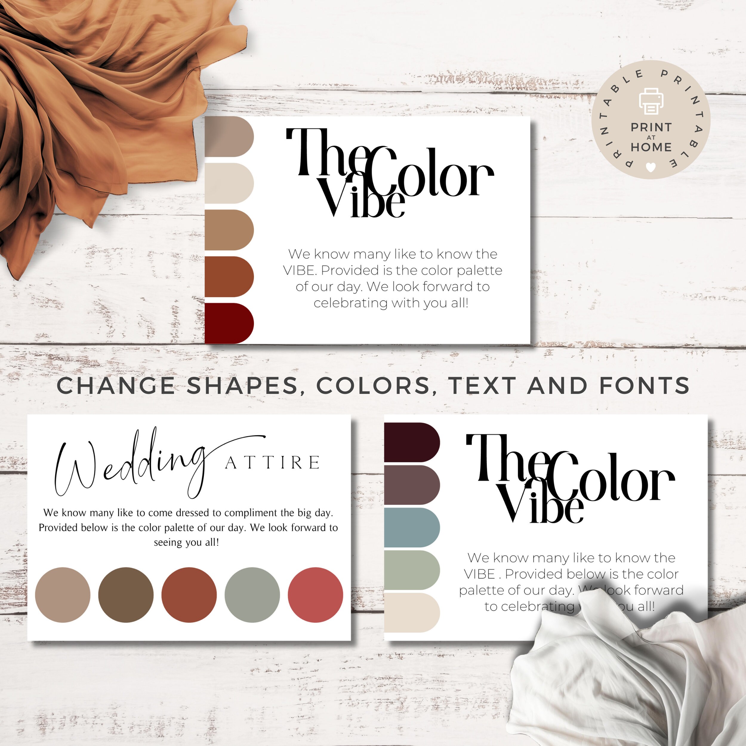 Wedding Attire Dress Code RETRO Editable Wedding Color Palette Card ...