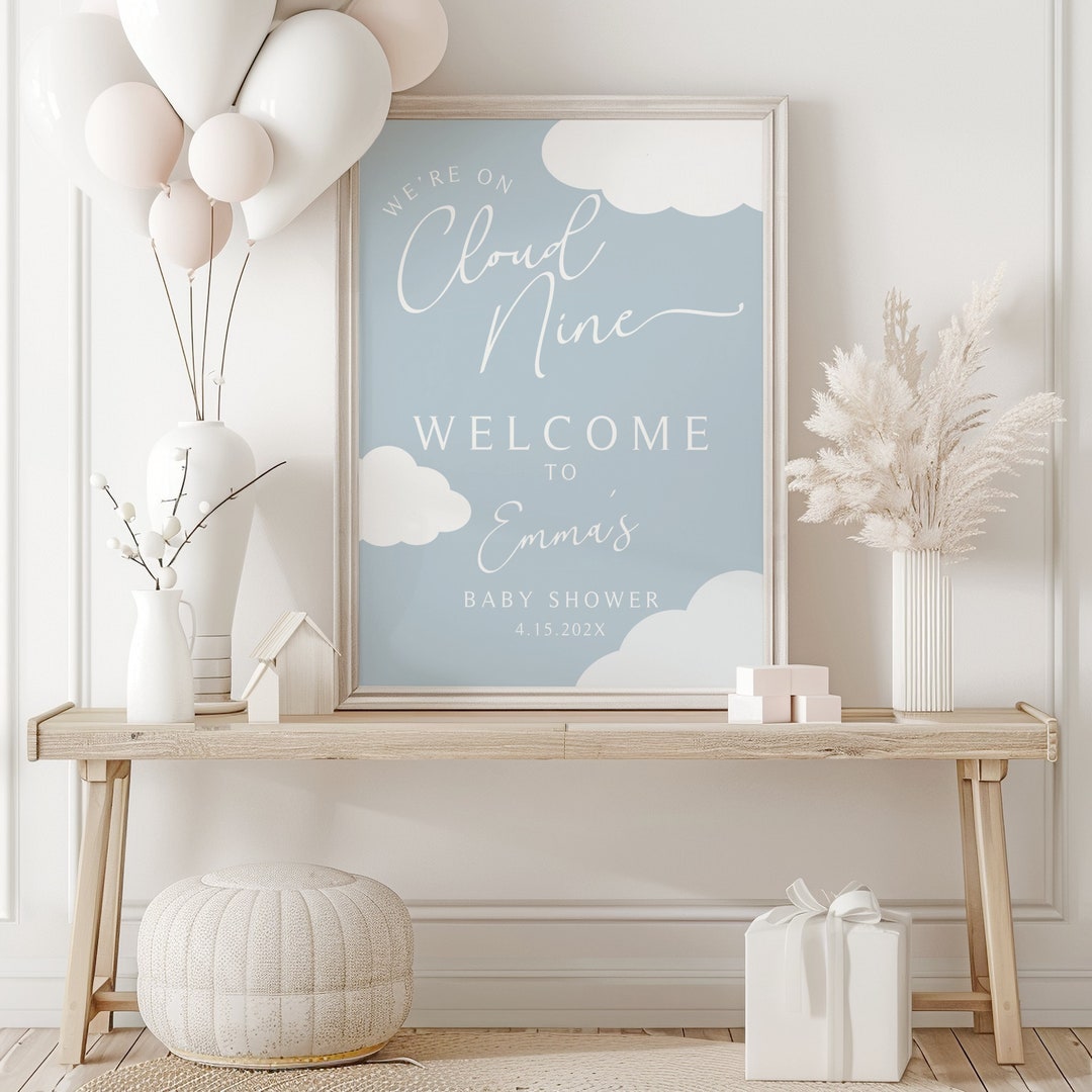 On Cloud Nine Baby Shower Sign, Welcome Baby Shower, Cloud Shower ...