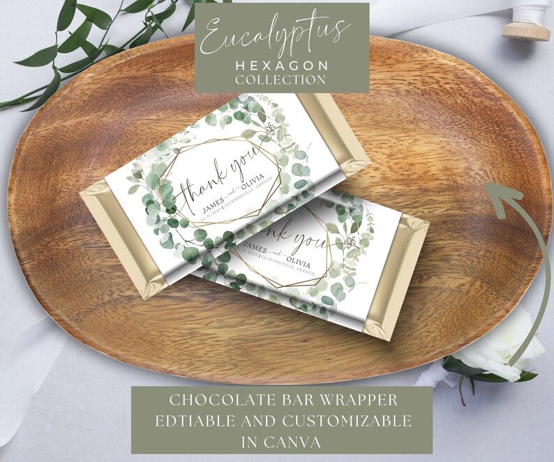 Wedding Chocolate Bar Wrapper, Printable Eucalyptus Chocolate Bar ...