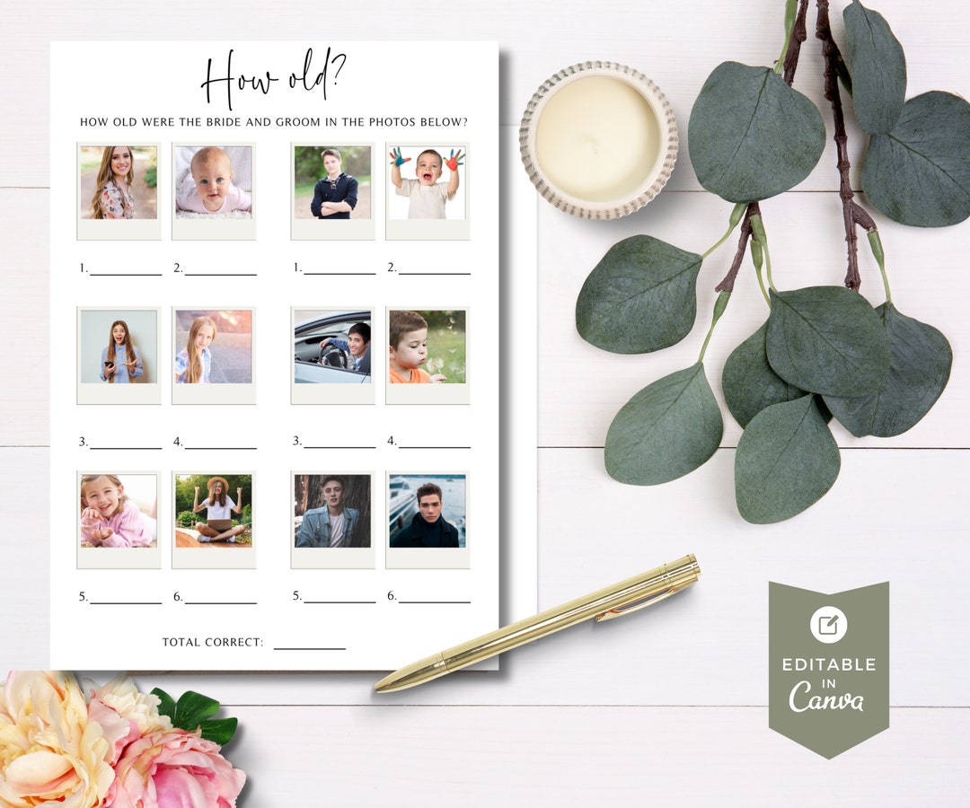 Guess the Age Bridal Shower Game: Fun Printable Wedding Shower (canva ...