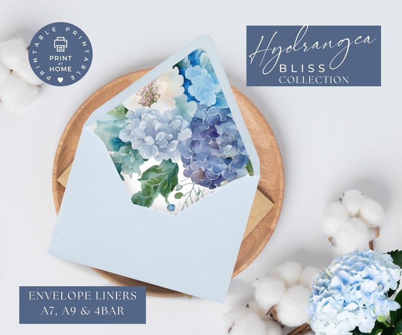 BLUE Hydrangea Wedding Bundle, Editable in Canva, Printable, Invite ...