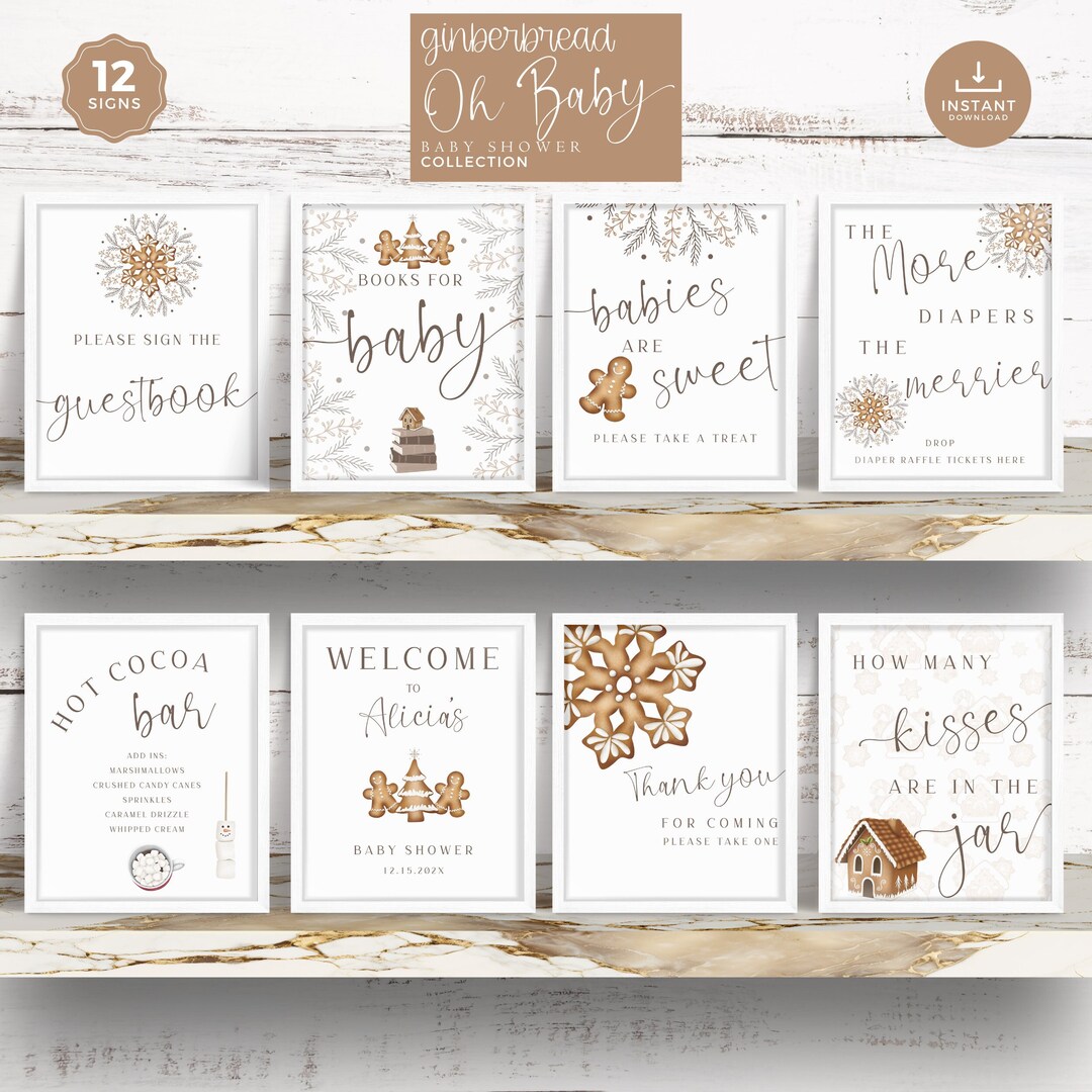Gingerbread Baby Shower Signs, Winter Baby Shower Sign Bundle, A Little ...