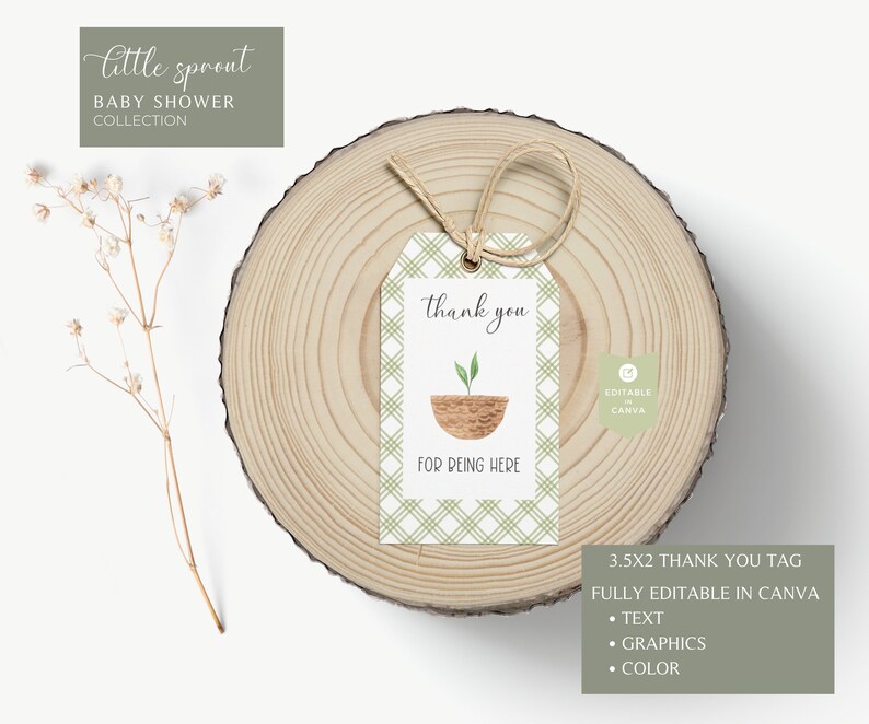 Little Sprout Thank You Tag, Locally Grown Baby Shower, Thank You Favor ...