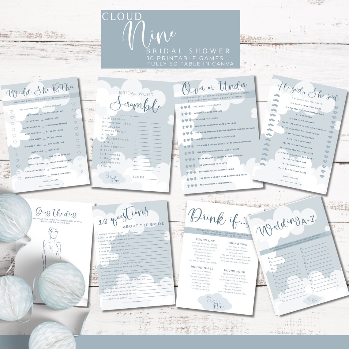 On CLOUD NINE Bridal Shower Games Minimalist Fun Wedding Shower Games ...