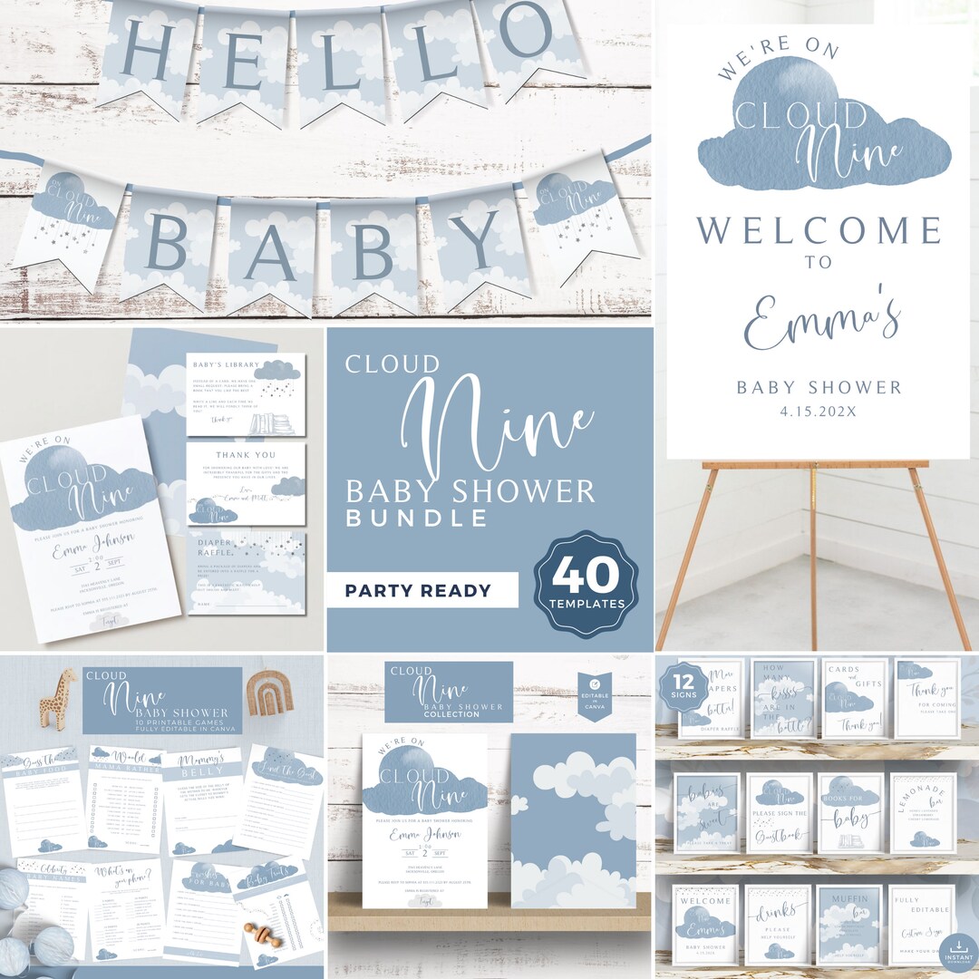 Cloud Nine Baby Shower Bundle We're on Cloud 9 Shower - Etsy
