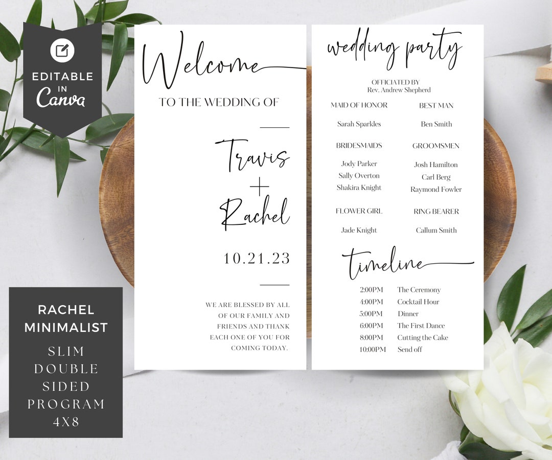 Wedding Program Canva, Wedding Program Template, Instant Download ...