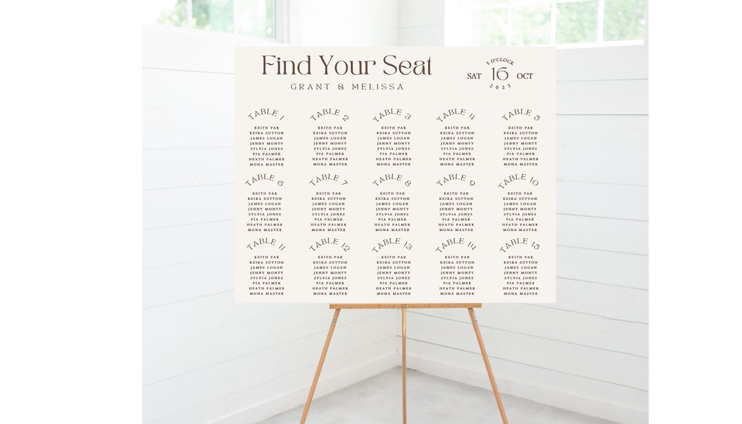 Modern Wedding Seating Chart Template, Elegant Wedding Seating Plan ...