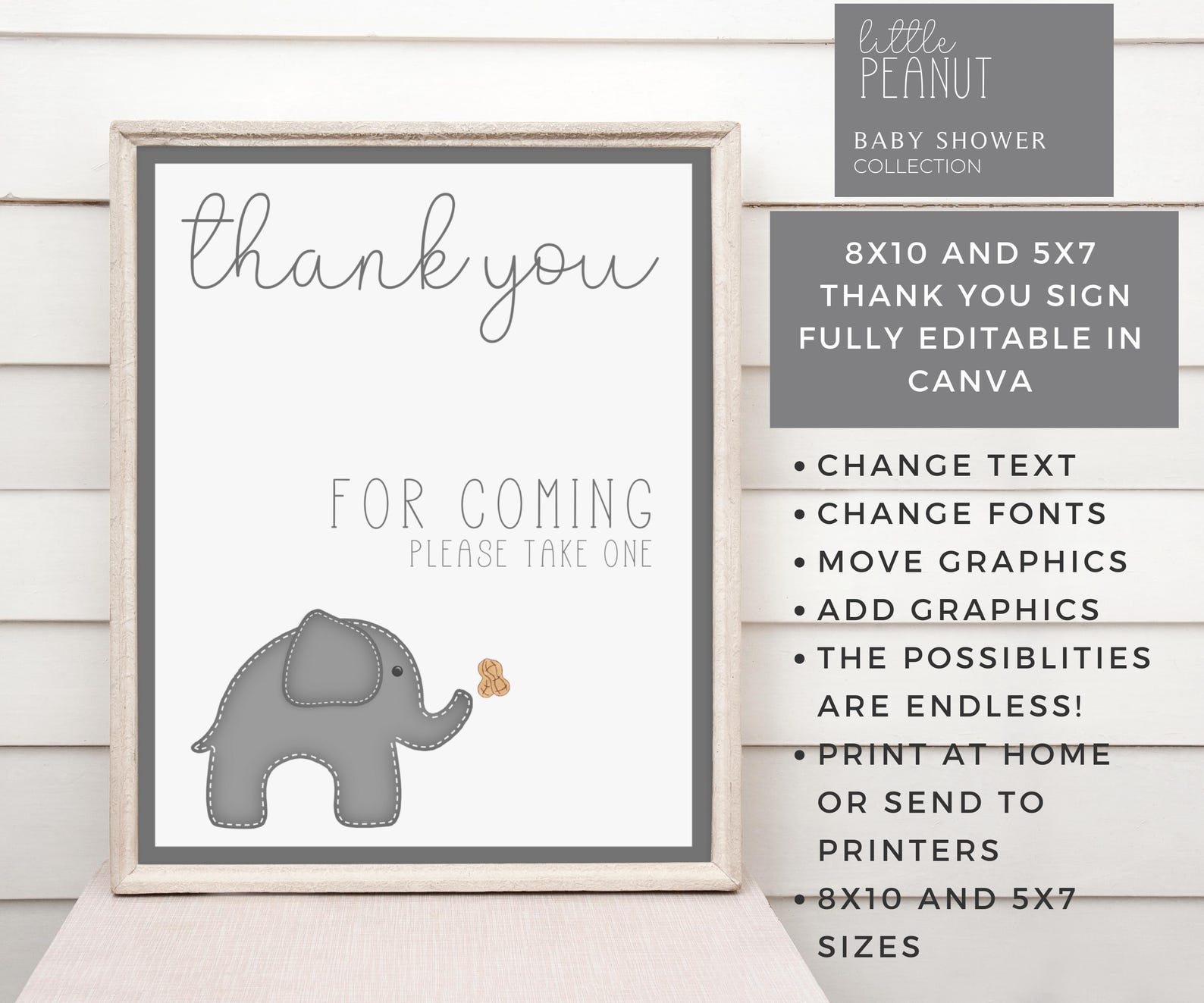 Elephant Baby Shower Games: Peanut Theme, Printable, Editable Canva ...