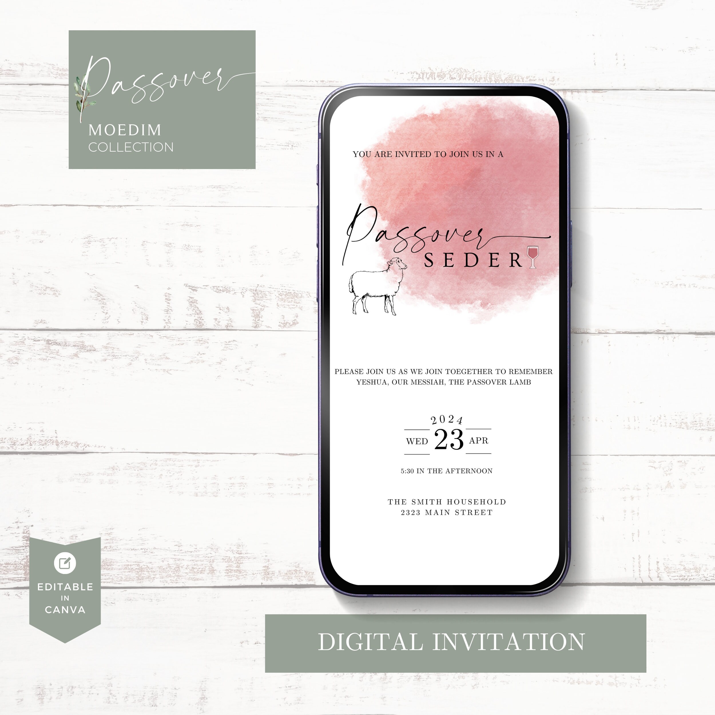 Messianic Passover Seder Invitation Digital Passover Invitation Canva Template 5x7 Size