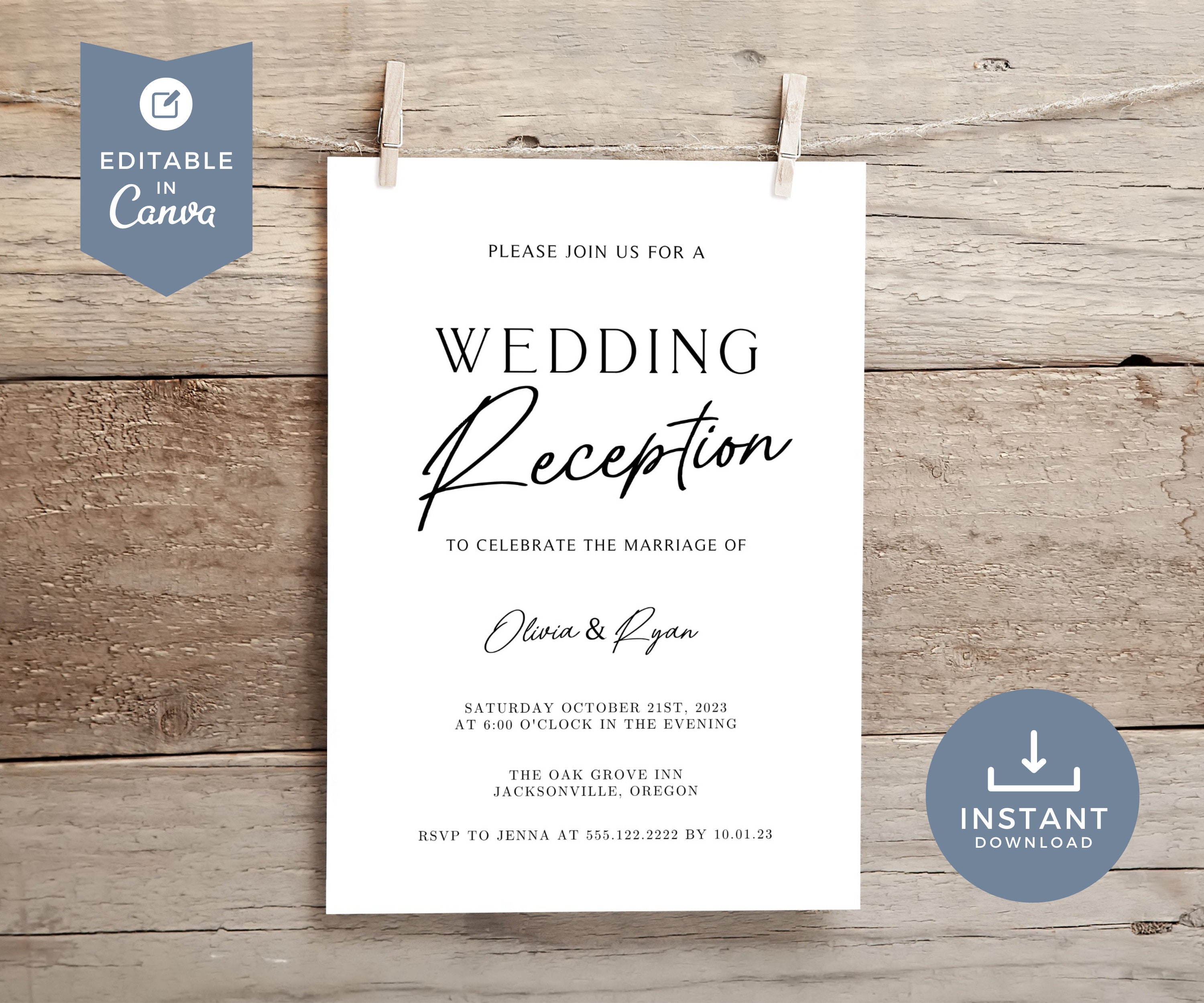 Minimalist Wedding Reception Invitation: Editable Canva Template ...
