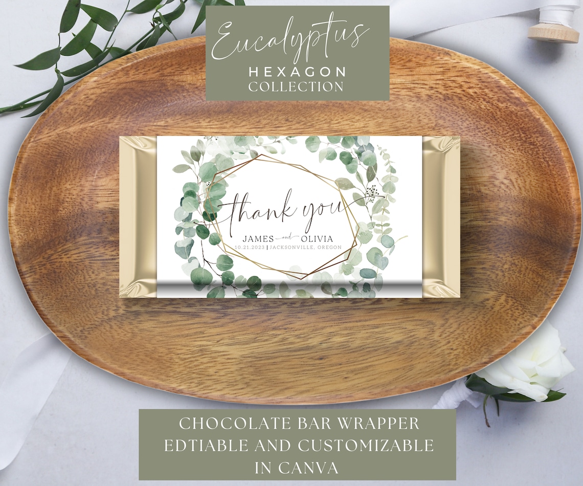Wedding Chocolate Bar Wrapper, Printable Eucalyptus Chocolate Bar ...